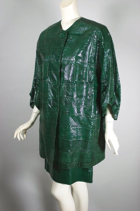 Avant garde oversize jacket 80s skirt suit emerald green snakeskin ...
