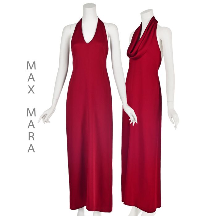 MAX MARA Red Full Length Evening Dress with Separate Cowl Neck Piece ...