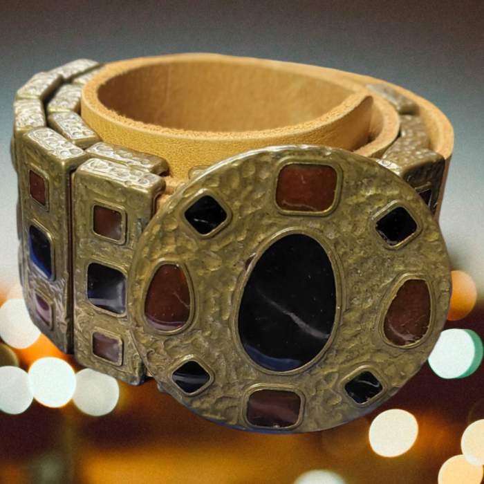 90s Roberto Cavaili Leather Sliding Plank Belt | Fashion Conservatory