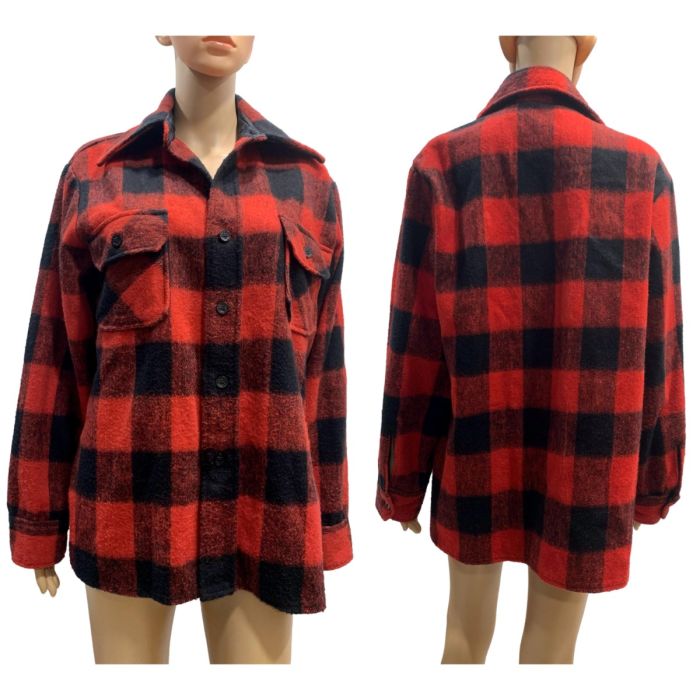 70s Red Black Wool Buffalo Plaid Lumberjack Shirt Jacket | Fashion ...