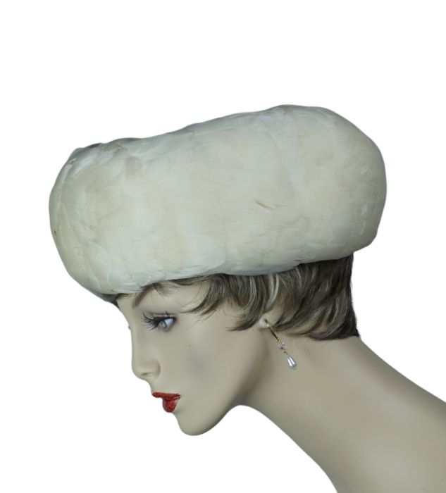 Antique White Feather Turban Style Hat | Fashion Conservatory