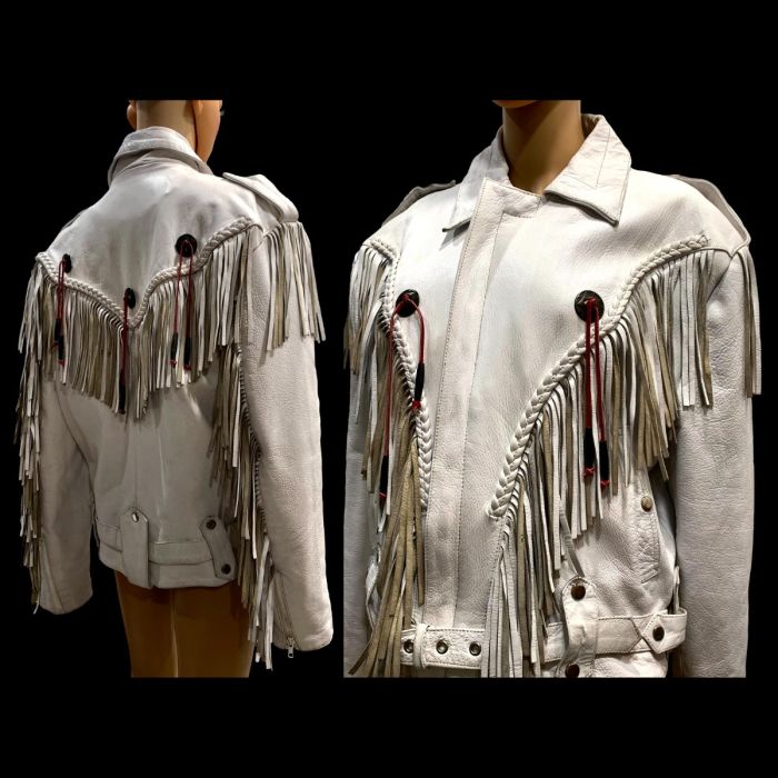 80s White Leather Fringe Jacket